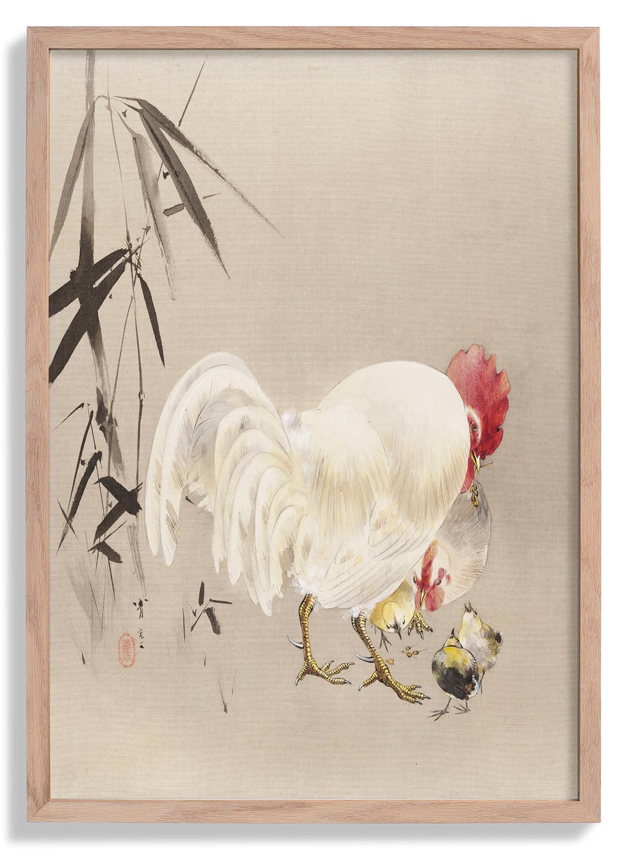 Rooster and Hen with Chicks by WANTANABE SEITEI Poster – Kuriosis Fine ...